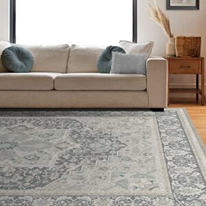 ruggable x hendesi heriz washable 9x12 large area rug, abalone, premium vintage rugs for living room, bedroom, kitchen, office, classroom with gripper non slip pad