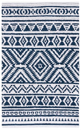 SAFAVIEH Augustine Collection Area Rug - 8' x 10', Navy & Ivory, Moroccan Boho Tribal Fringe Design, Non-Shedding & Easy Care, Ideal for High Traffic Areas in Living Room, Bedroom (AGT849N)