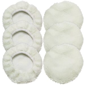 bonsicoky 6 pcs car polishing bonnet buffing pad lamb fleece buffing pad cover for 5" - 6" car polisher, white