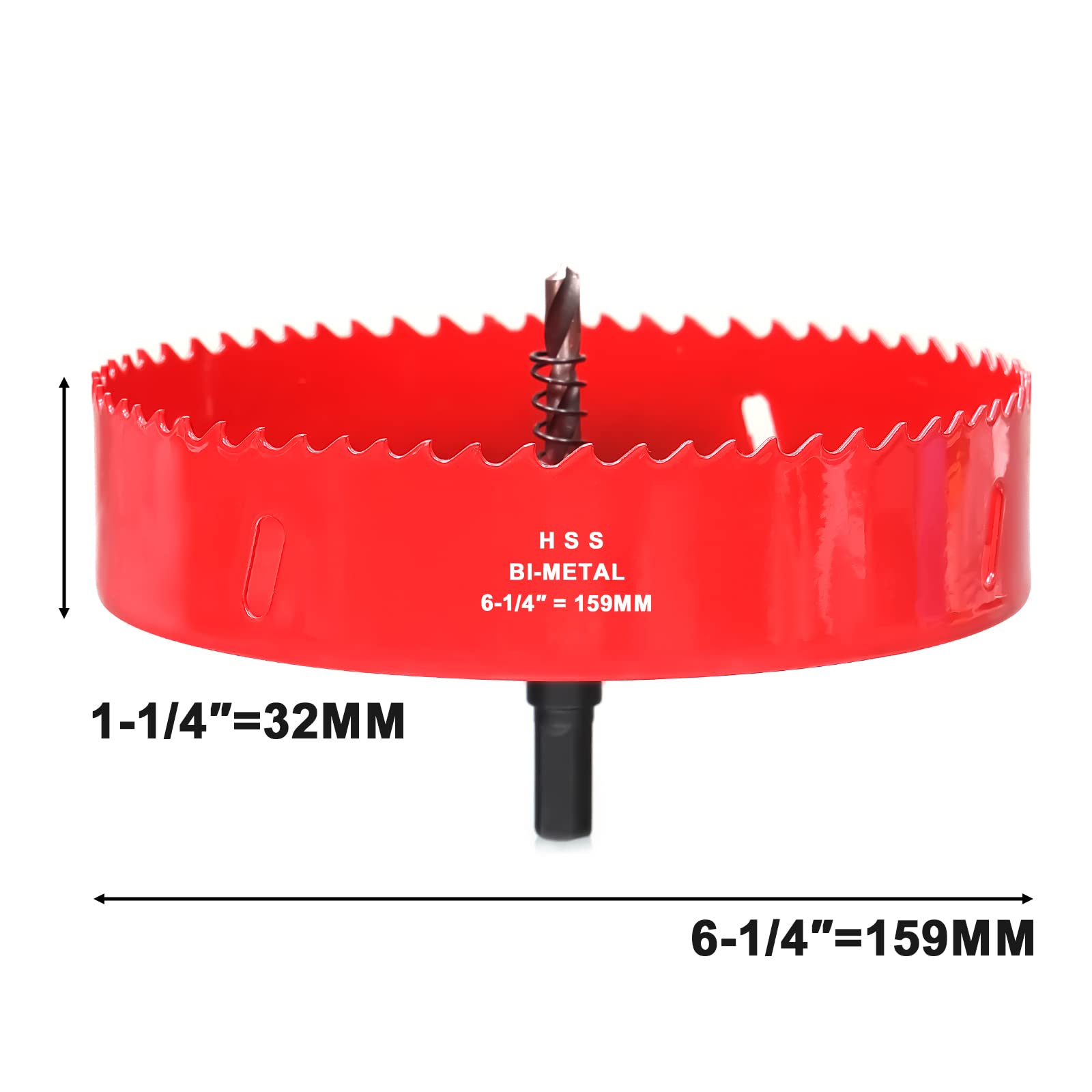 6-1/4 Inch Hole Saw for Recessed Lighting, 159mm HSS BI-Metal Hole Cutter for Wood, 32mm Cutting Depth Hole Cutter with Hex Shank Drill Bit Adapter for Cornhole Boards Plastic Drywall Fiberboard, Red