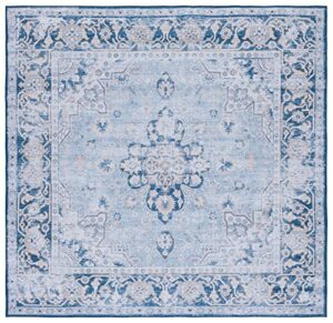 safavieh tucson collection area rug - 6' square, light blue & navy, persian design, non-shedding machine washable & slip resistant ideal for high traffic areas in living room, bedroom (tsn147m)