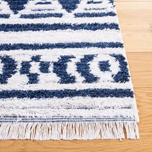 SAFAVIEH Augustine Collection Area Rug - 8' x 10', Navy & Ivory, Moroccan Boho Tribal Fringe Design, Non-Shedding & Easy Care, Ideal for High Traffic Areas in Living Room, Bedroom (AGT849N)