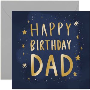 old english co. happy birthday dad card - masculine gold cosmic stars greeting card for men | manly card for fathers and him | blank inside & envelope included