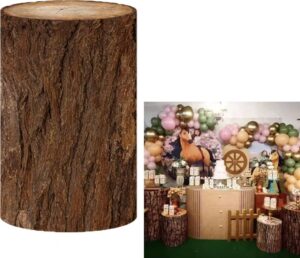 iydamc vintage wooden pedestal covers for birthday party decoration wood grainy texture plinth cover jungle safari cylinder cover wedding bridal shower baby shower props no-235-d56h67