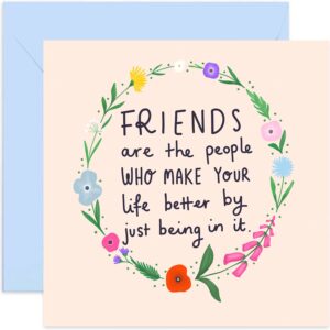 old english co. friends make life better birthday card - cute flower female card for best friend | happy floral gift for ladies, bff, her | blank inside & envelope included