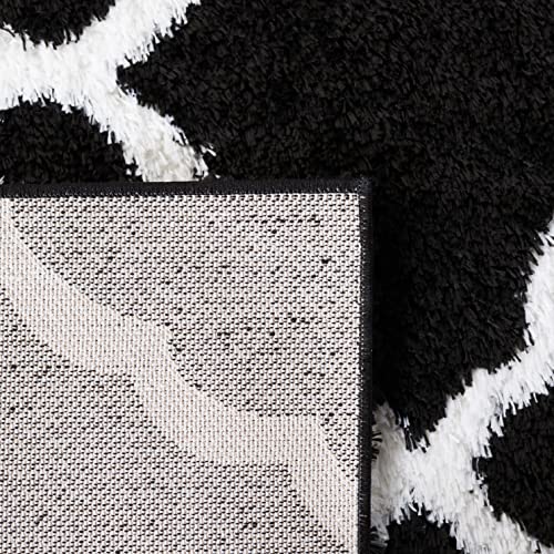 SAFAVIEH Tahoe Shag Collection Area Rug - 9' x 12', Black & White, Trellis Design, Non-Shedding & Easy Care, 1.2-inch Thick Ideal for High Traffic Areas in Living Room, Bedroom (THO675Z)