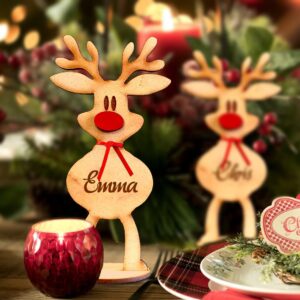 custom freestanding santa’s reindeers place cards for table setting with names personalized christmas dinner table decorations party table number wooden sign (custom names, 15cm)