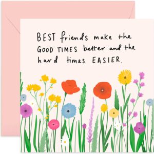 old english co. best friends good times birthday card - cute female card for special friends | happy floral gift for ladies, bff, her | blank inside & envelope included