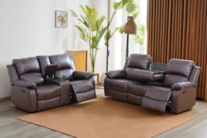 a ainehome living room furniture set leather recliner sofa set loveseat chair furniture sofa set for living room/small space/rv/house/office/theater seating (a-brown leather, sofa+loveseat)