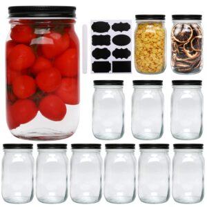 qappda 32 oz glass jars with lids set of 12,clear wide mouth 1000ml glass mason jar with airtight lid,durable glass food storage canning jars for pickles,jams,preserving