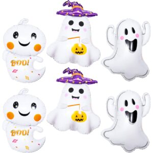 6pcs ghost halloween balloons decorations， giant spooky foil mylar balloons for halloween spooky themed birthday baby shower wedding party decor supplies