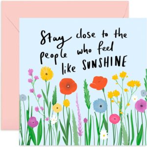 old english co. friendship sunshine birthday card - cute flower female card for best friend | happy floral gift for ladies, bff, her | blank inside & envelope included