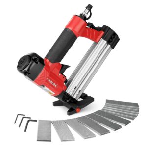 arrow 4-in-1 pneumatic 18 gauge flooring stapler/nailer, oil-free mini 18 ga pneumatic flooring staple gun/nail gun with 1200 pcs staples/nails, adjustable depth, for upholstery, flooring