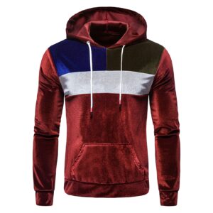 maiyifu-gj men's color block hooded velour jacket casual long sleeve velvet velour hoodies retro hip hop sweatshirt pullover (red,3x-large)