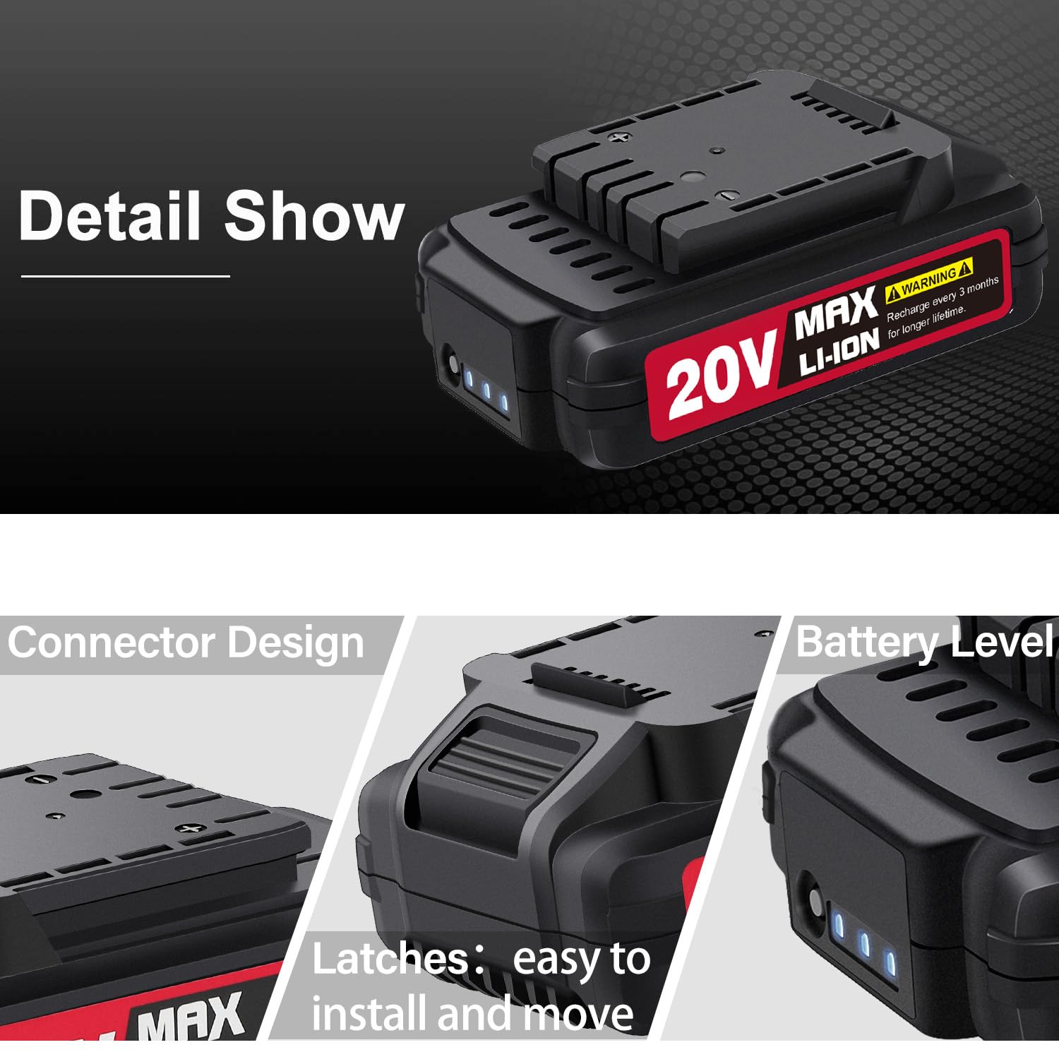 AVID POWER 20V MAX 2.0 Ah Lithium Ion Rechargeable Battery, Only Fit for Specified 20V Cordless Tools (See Below for Specific Tools Adapted)