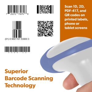 AMBIR BR200 Wireless/USB Barcode Scanner: Supports-1D,2D,PDF417, & QR barcodes. OS: Win, Mac, Linux, Android-White/Blue