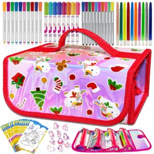 weirtoya kids washable scented markers set with pencil case, kids art supplies unicorn markers drawing kits with coloring paper & stickers for 4-8 years old girls birthday gifts (christmas, red)