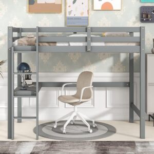 harper & bright designs twin loft bed, twin size loft bed with desk underneath,wood loft bed twin for kids teens girls boys, no box spring needed,grey