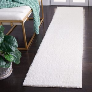 safavieh tahoe shag collection runner rug - 2' x 9', white, solid design, non-shedding & easy care, 1.2-inch thick ideal for high traffic areas in living room, bedroom (tho670a)