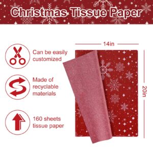 Whaline 160 Sheet Christmas Tissue Paper Folded Flat Vintage Red Green Xmas Wrapping Paper Snowflake Gift Wrapping Tissue Paper Rustic Art Paper Crafts for DIY Gift Bags Xmas Winter New Year Party