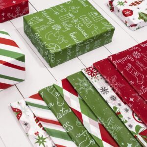 Whaline 160 Sheet Christmas Tissue Paper Folded Flat Vintage Red Green Xmas Wrapping Paper Snowflake Gift Wrapping Tissue Paper Rustic Art Paper Crafts for DIY Gift Bags Xmas Winter New Year Party