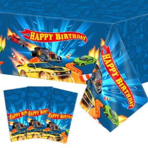 wifunue 3pieces hot car themed plastic tablecloth hot race car birthday party plastic table covers for kids boys racing car birthday baby shower party decorations supplies 54x108inch