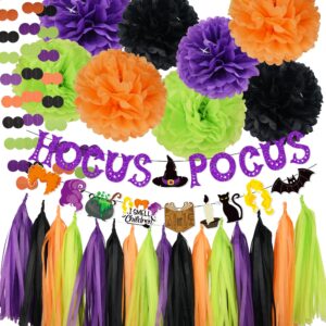 halloween party decorations - hocus pocus themed trunk or treat car decorations kit for suv hocus pocus spell book cat witches stisters banner orange black purple green tissue paper pom pom