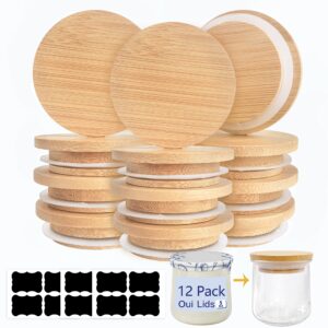 oui jar lids 12pack oui yogurt jar lids - natural bamboo wood oui lids with silicone sealing rings for yoplait yogurt container, lids for oui yogurt jars with repeat writing label