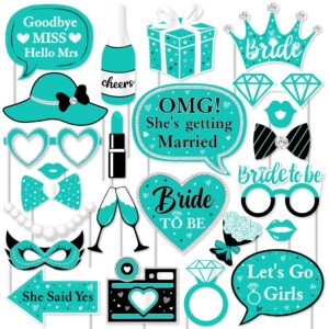 fangleland turquoise bachelorette party photo booth props, 24pcs teal blue bride to be decorations - let's go girls sign selfie stick for bridal shower wedding engagement party supplies