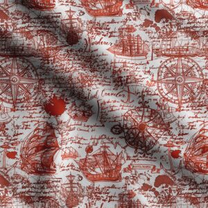 soimoi cotton poplin fabric ship & direction compass nautical print fabric by yard 42 inch wide