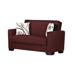 beyan signature vermont 63 in. convertible sleeper loveseat in burgundy with storage