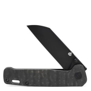 qsp penguin titanium framelock edc pocket knife, marbled carbon fiber handle, s35vn steel, kaviso exclusive (black)