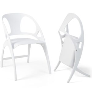 giantex folding dining chairs set of 2, outdoor plastic dining chairs with armrest and high backrest, 330 lbs modern dining chairs for dining room kitchen, white