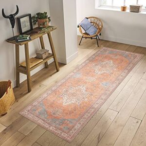 gln rugs traditional collection - machine washable area rug, traditional washable rug, non slip washable rug, low pile chenille living room rug, bedroom rug, kitchen rug (2'6"x7' burnt orange rug)