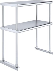 express kitchquip nsf certified 18 gauge heavy duty stainless steel double overshelf with brackets for kitchens, utility rooms, storage, offices & home