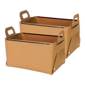 decorative faux leather basket,small catchall basket for entryway bedside dresser end table,collapsible rectangle tray organizer box,set of 2,brown