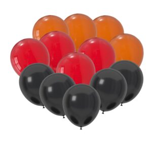 jodidi 100 pcs 12 inch latex balloons in black, orange, and red - perfect for halloween, graduation, birthday, baby shower party decorations