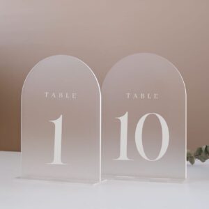 jinmury frosted arch table numbers for wedding reception, 10 pack 5x7" frosted arch acrylic table signs with holder acrylic table numbers 1-10, perfect for wedding table centerpiece decoration