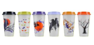 starbucks fall 2022 reusable plastic hot cups with lids glow in the dark halloween 6 cups 16 oz each