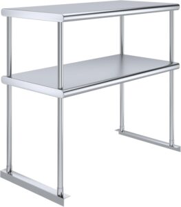 express kitchquip nsf certified 18 gauge heavy duty stainless steel double overshelf with brackets for kitchens, utility rooms, storage, offices & home