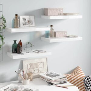 qzzced floating wall shelves 4 pcs,wall shelves for bedroom,bookshelf wall,shelves for wall decor,shelf storage,shelves for bathroom,for kitchen, bathroom,living room, bedroom, high gloss white mdf