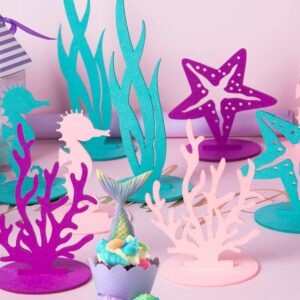 6 Pcs Purple Mermaid Birthday Decorations Felt Table Centerpiece,Under The Sea Party Decorations Supplies for Ocean Theme