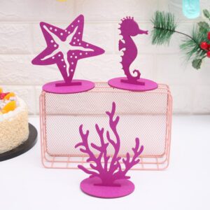 6 Pcs Purple Mermaid Birthday Decorations Felt Table Centerpiece,Under The Sea Party Decorations Supplies for Ocean Theme