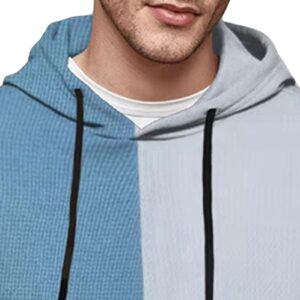 Maiyifu-GJ Color Block Hoodies for Men Casual Patchwork Gym Hooded Sweatshirt Long Sleeve Contrast Color Pullover Hoodie (Blue,X-Large)