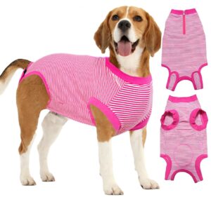 wabdhally dog surgery recovery suit,surgical suit for large female spay,soft combed cotton,rose striped zipper onesie l