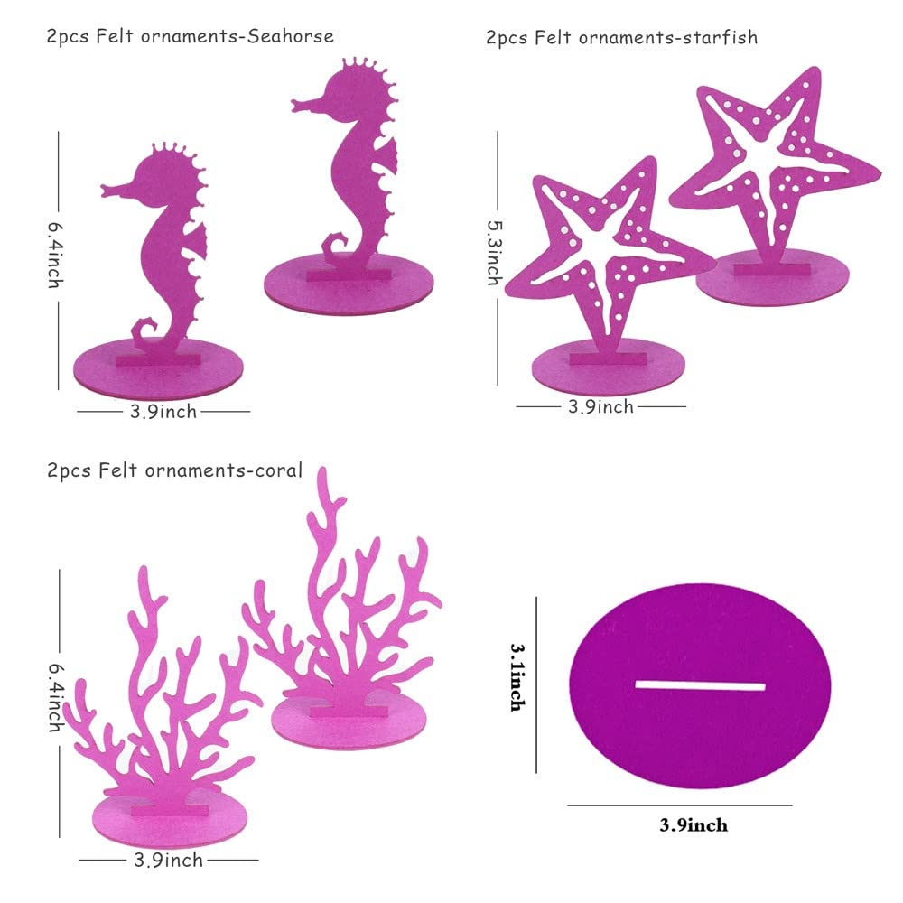 6 Pcs Purple Mermaid Birthday Decorations Felt Table Centerpiece,Under The Sea Party Decorations Supplies for Ocean Theme