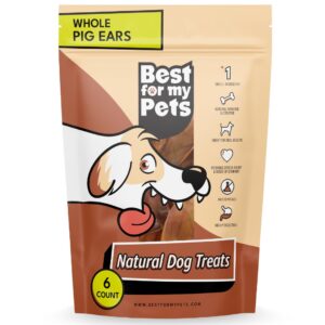 best for my pets pig ears for dogs (whole, 6 pack), healthy, highly digestible all natural pigs ears long-lasting dog chews, pork dog chew treat