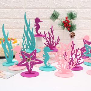 6 Pcs Purple Mermaid Birthday Decorations Felt Table Centerpiece,Under The Sea Party Decorations Supplies for Ocean Theme