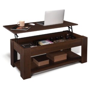 caphaus lift top coffee table w/storage, storage coffee table w/lift top for living room, rising tabletop coffee table w/hidden compartment, coffee table w/bottom open shelf, 41" espresso