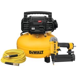 dewalt dwfp1kitr 18 gauge brad nailer and 6 gallon oil-free pancake air compressor combo kit (renewed)